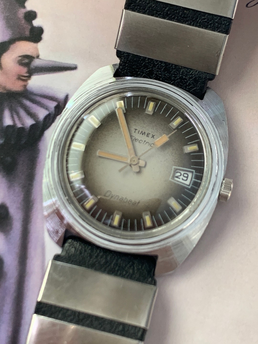 1970s Timex Dynabeat Electric Watch, Large Chrome Case W/sunburst Dial ...