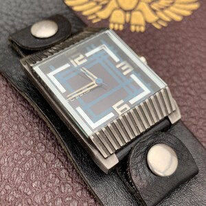 Funky Fossil Rectangle With Modernist Plaid Dial. Blue Silver Dark Blue ...