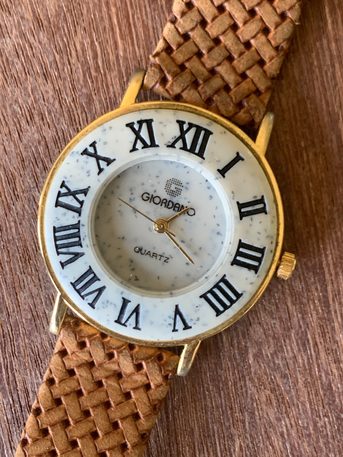 1990s Faux Stone and Gold sundial Watch From Giordano. Inset Roman ...