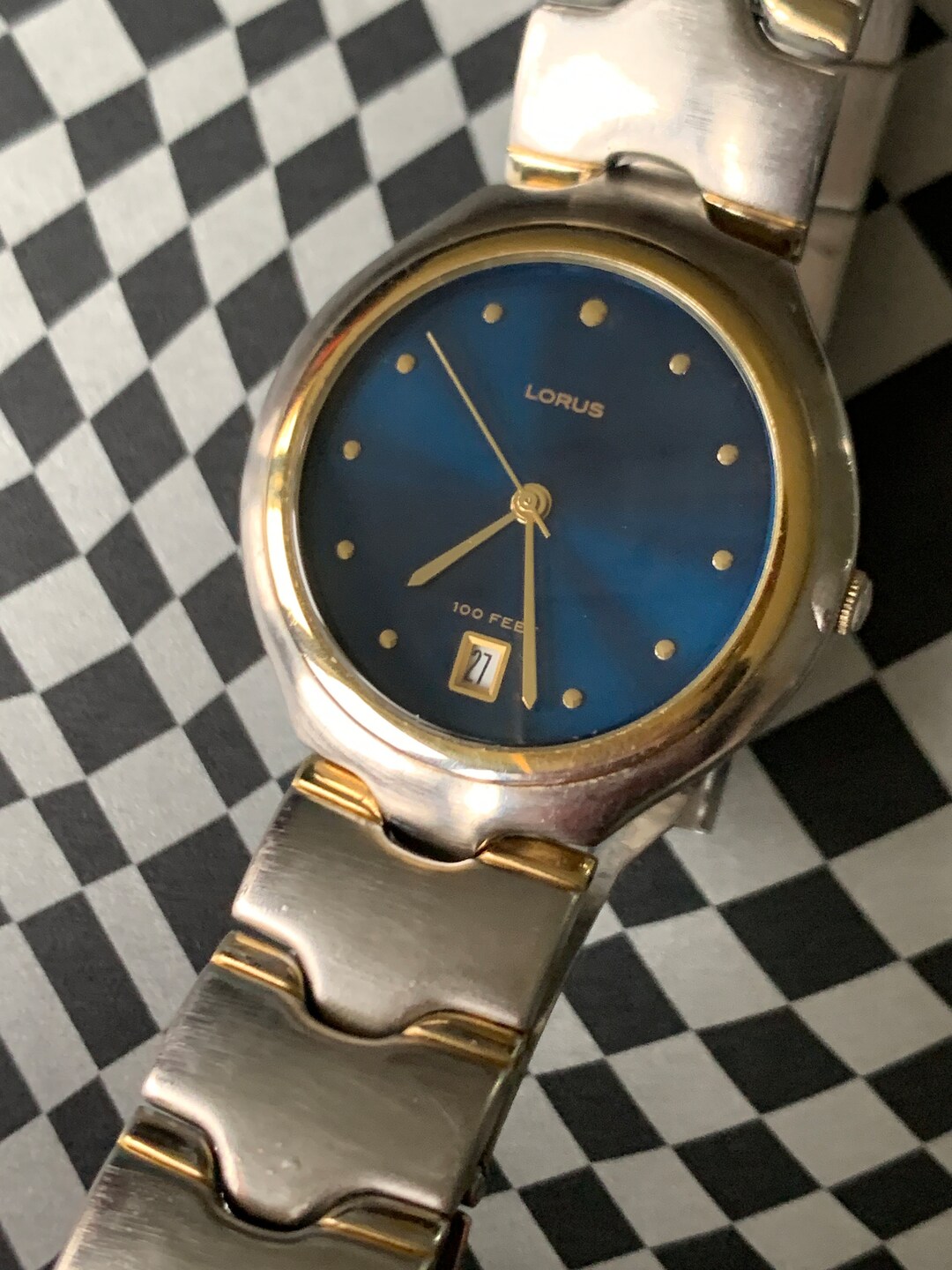 Shiny Blue Dial 90s Lorus Watch - Sleek Duotone 1990s Style. Gold Hands ...