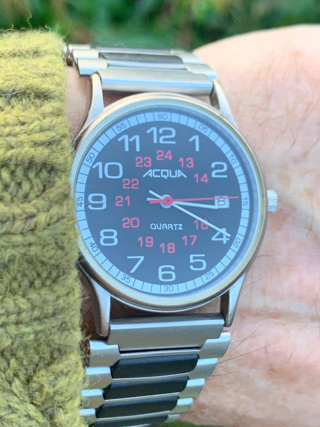 Military Style Vintage Timex Acqua Watch With 24 Hour Black Dial, White ...