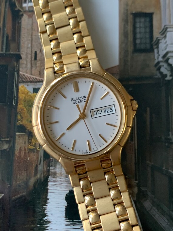 1988 Bolova Quartz Watch Gold Tone Finish, White Dial… - Gem