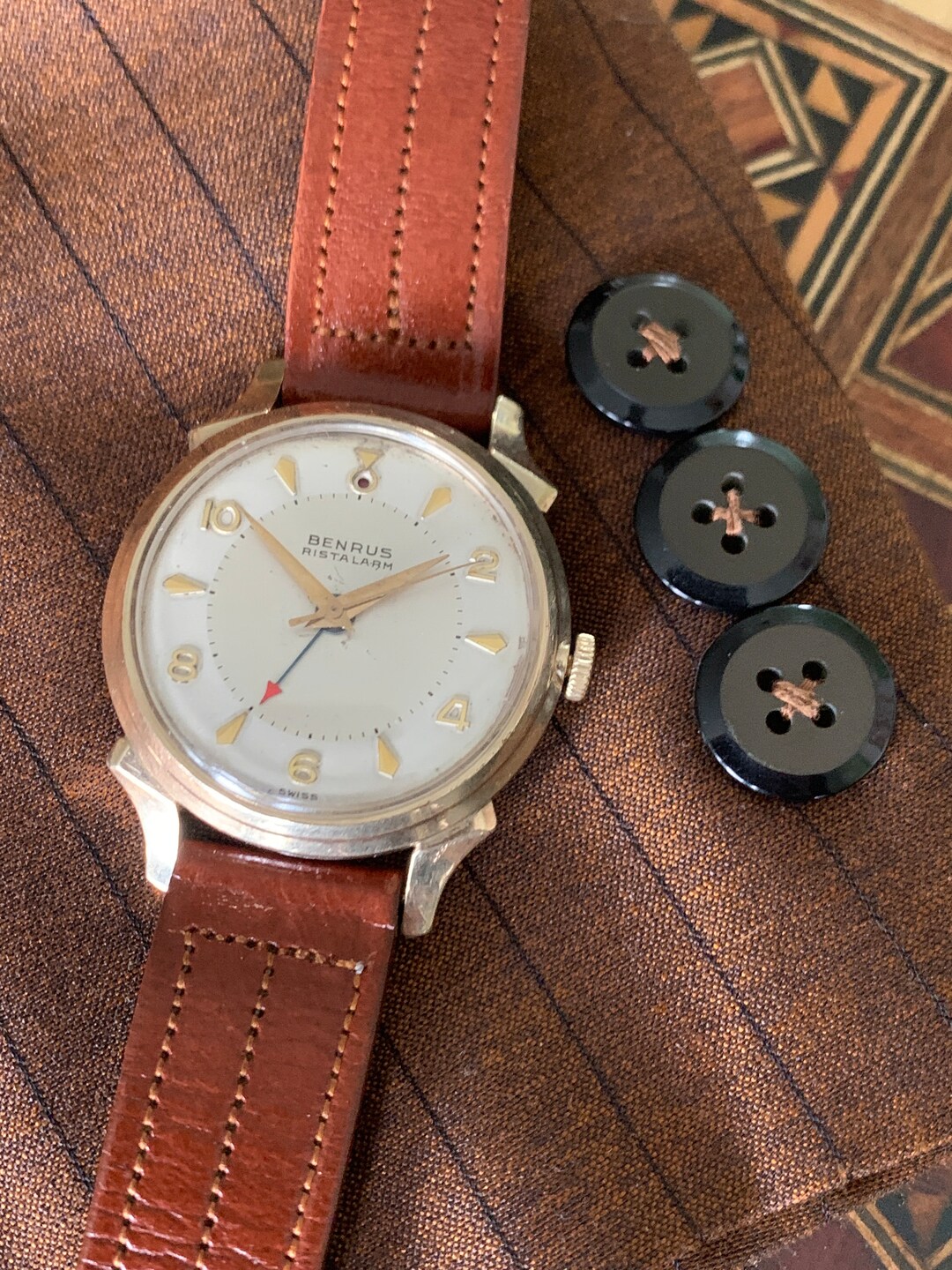 Rare 1950s Benrus ristalarm Single Crown Mechanical Alarm Watch. 10K ...