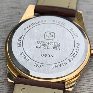 Wenger SAK Design Swiss Army Style 1990s Gold Quartz Watch Gold Bezel ...