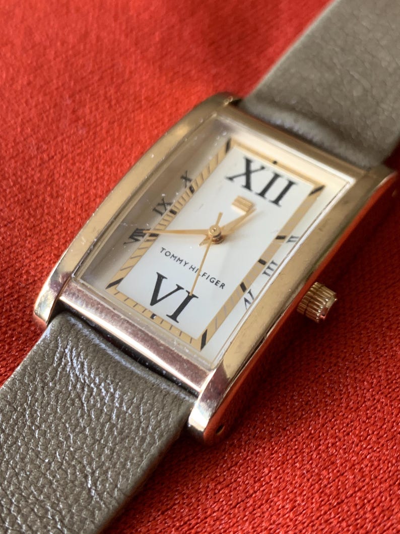 Late 90s Retro-style Tank Watch: Gold Tone Tommy Hilfiger Tank Watch W ...
