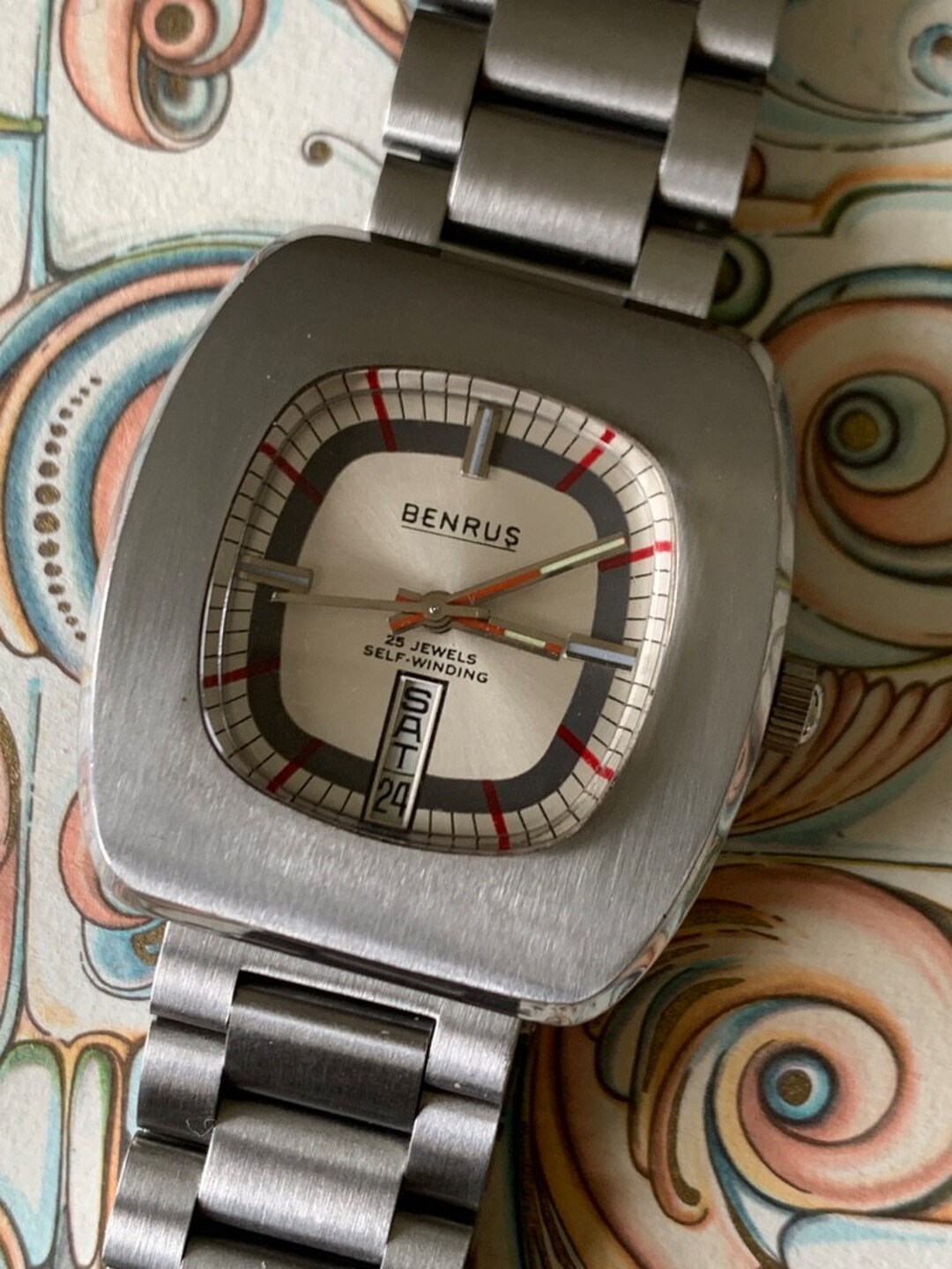 Rare Late 1970s 25 Jewel Automatic Benrus Watch Square/tv Style With ...