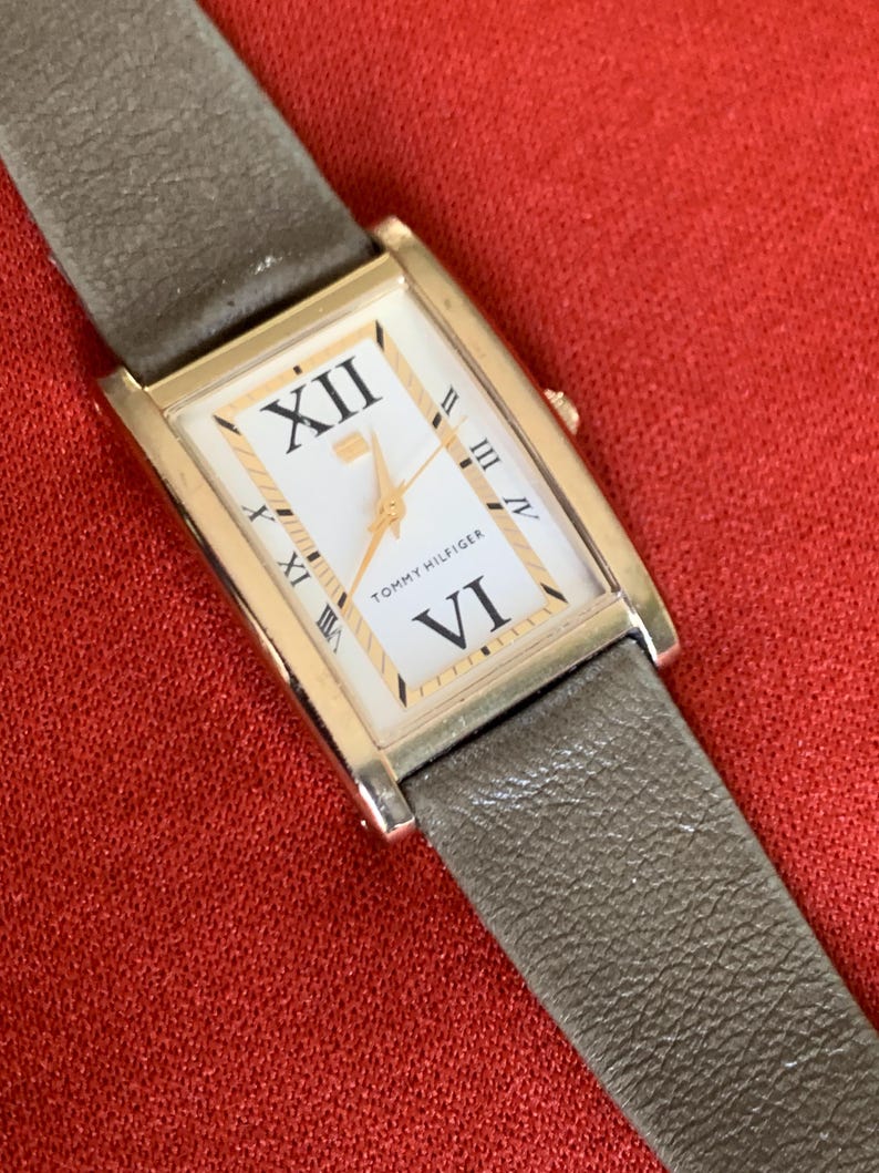 Late 90s Retro-style Tank Watch: Gold Tone Tommy Hilfiger Tank Watch W ...
