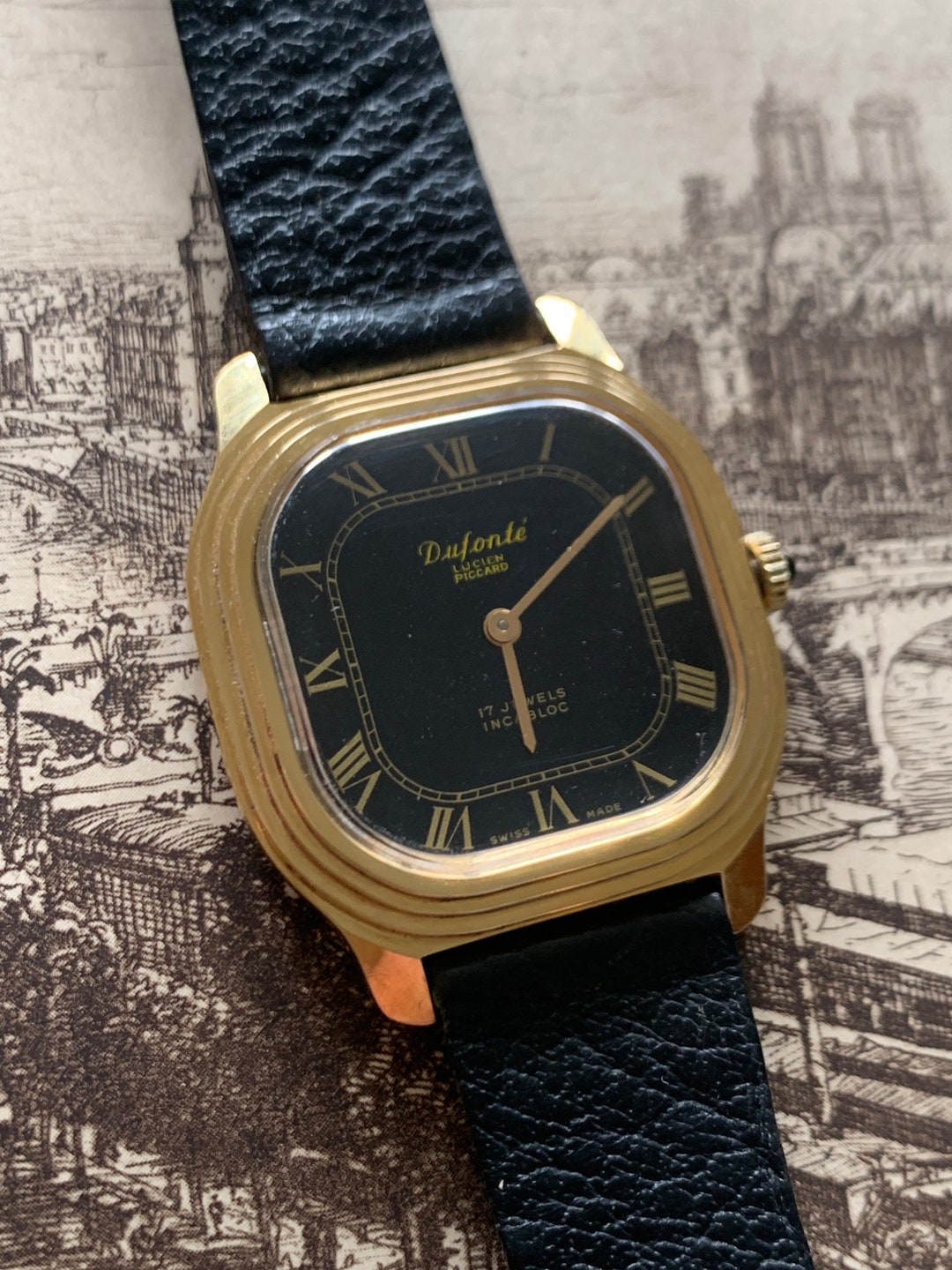 Elegant Dufonte by Lucien Piccard Square Roman Tank Watch: 18K Gold ...