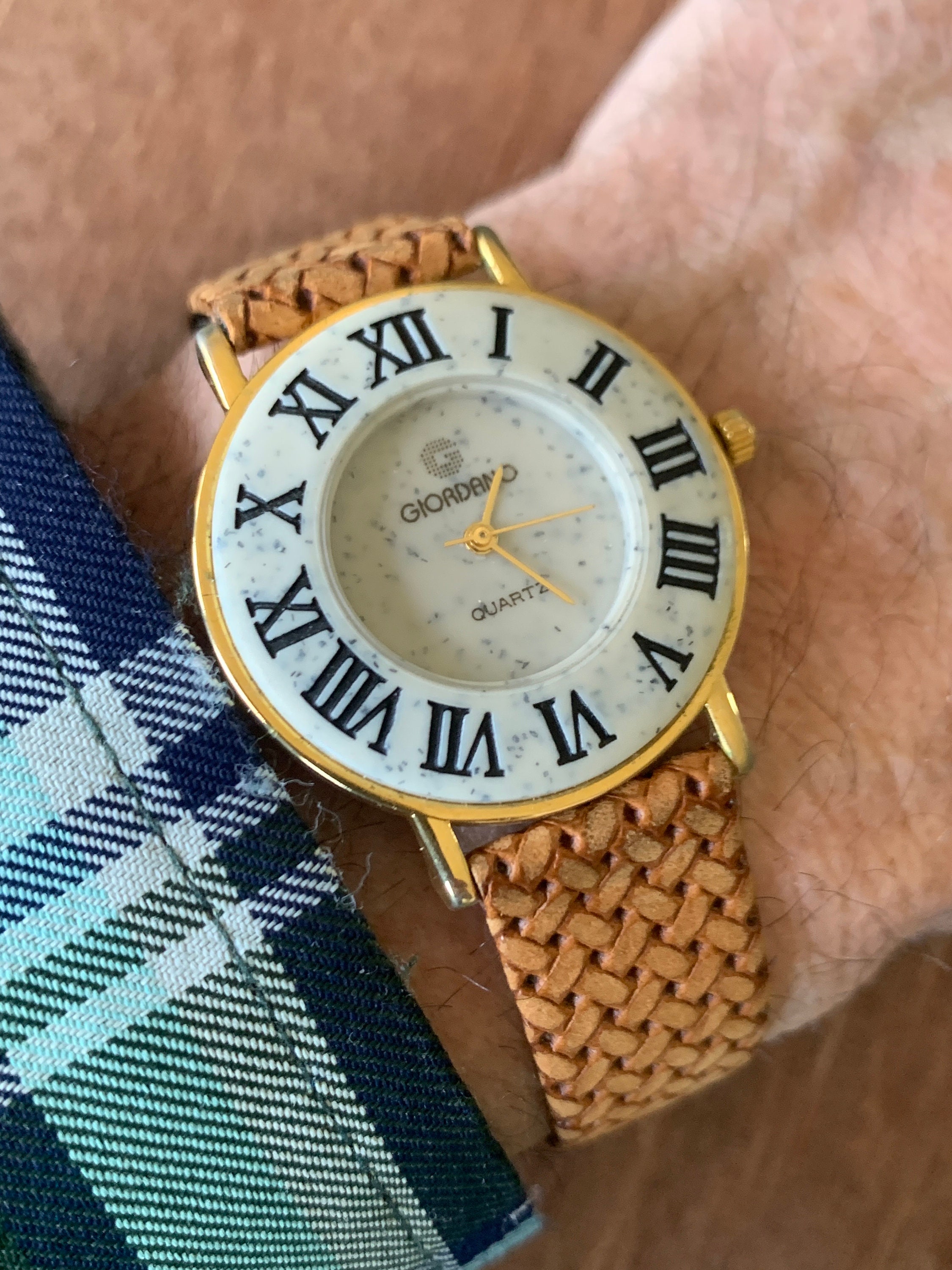 1990s Faux Stone and Gold sundial Watch From Giordano. Inset Roman ...