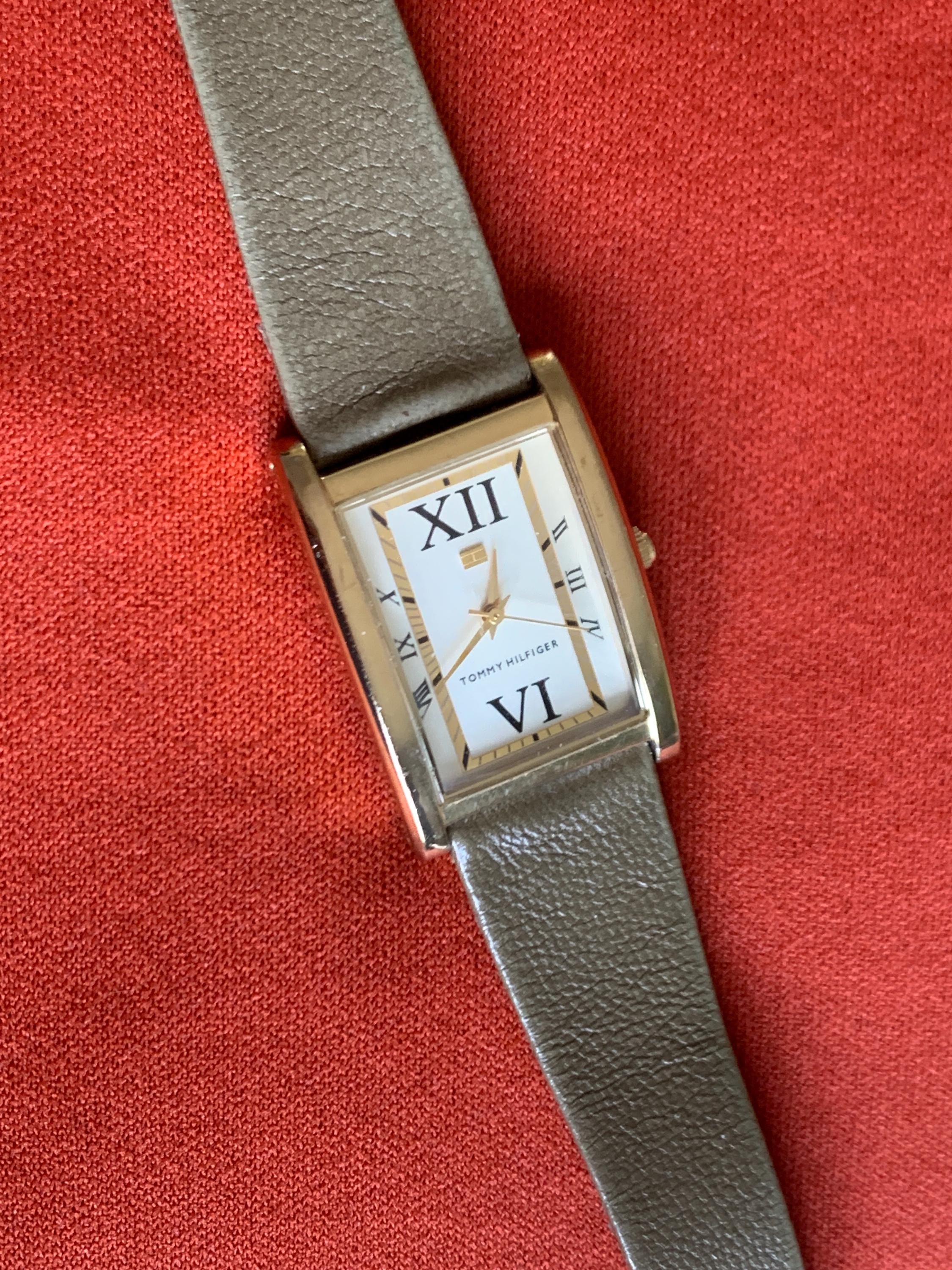 Late 90s Retro-style Tank Watch: Gold Tone Tommy Hilfiger Tank Watch W ...