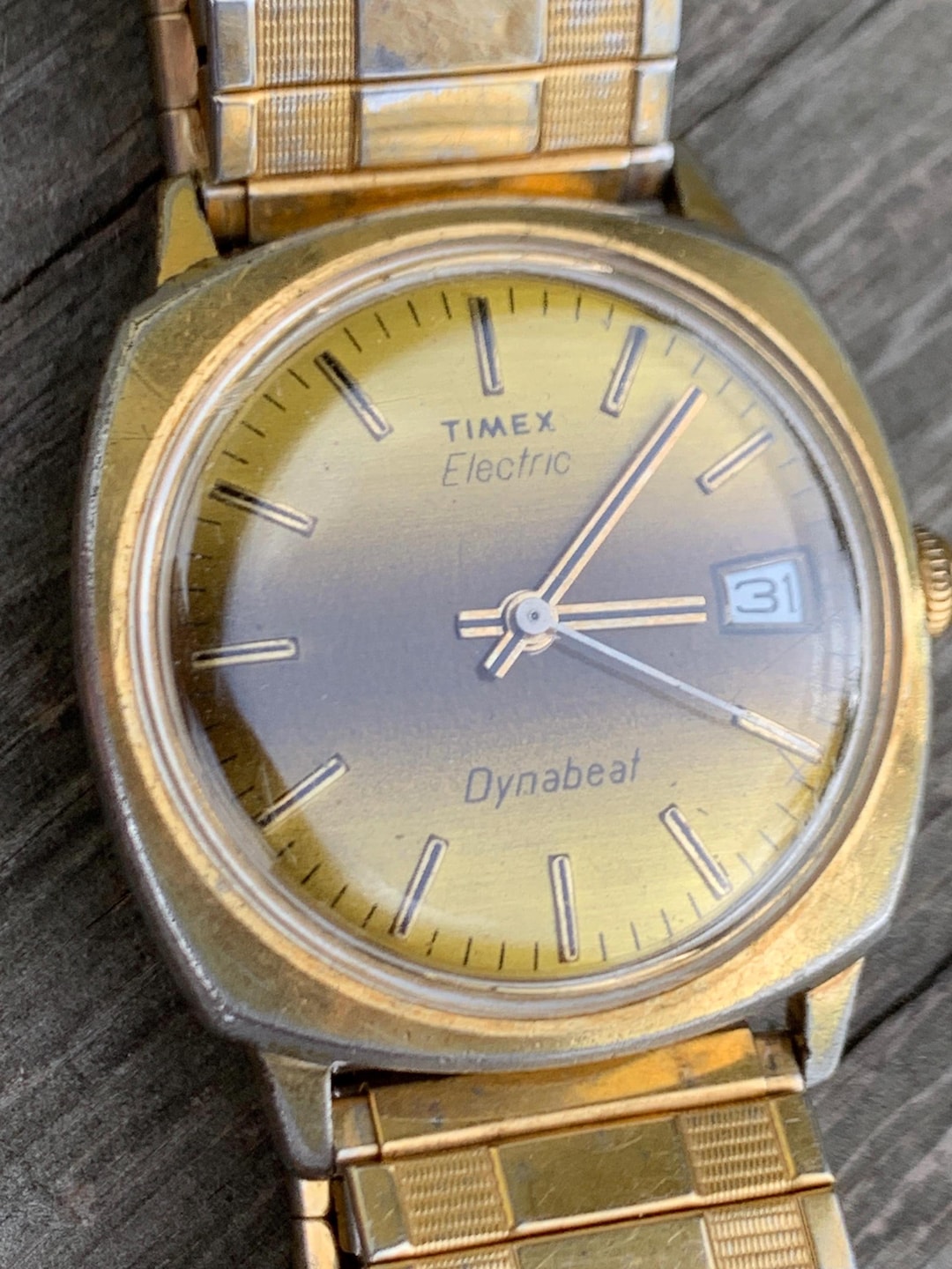 1970s Timex Tiger Eye Dynabeat Electric Watch, TV Style Goldtone Case W ...