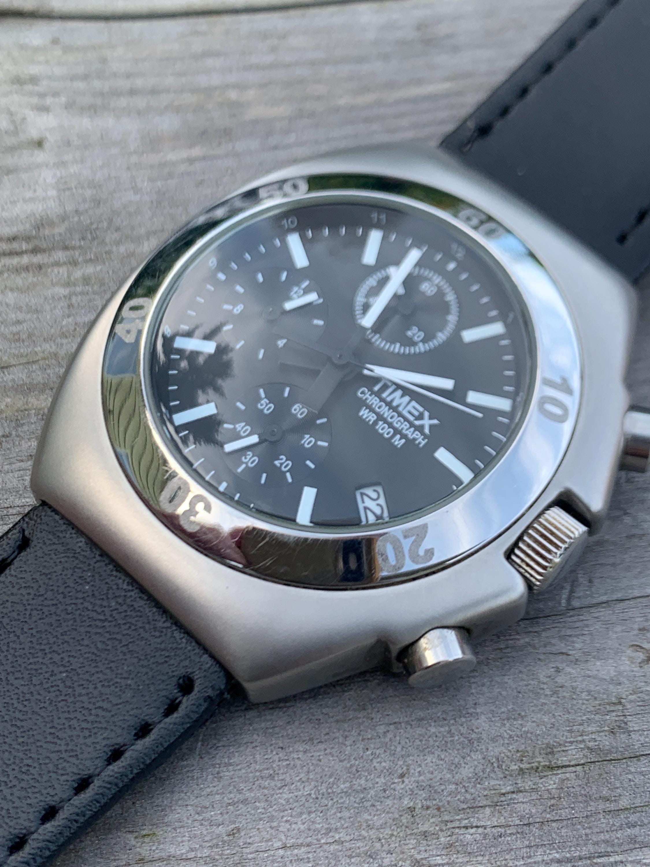 Timex Chronograph - From 2001. Two-tone Metal, Black Dial Quartz Watch ...