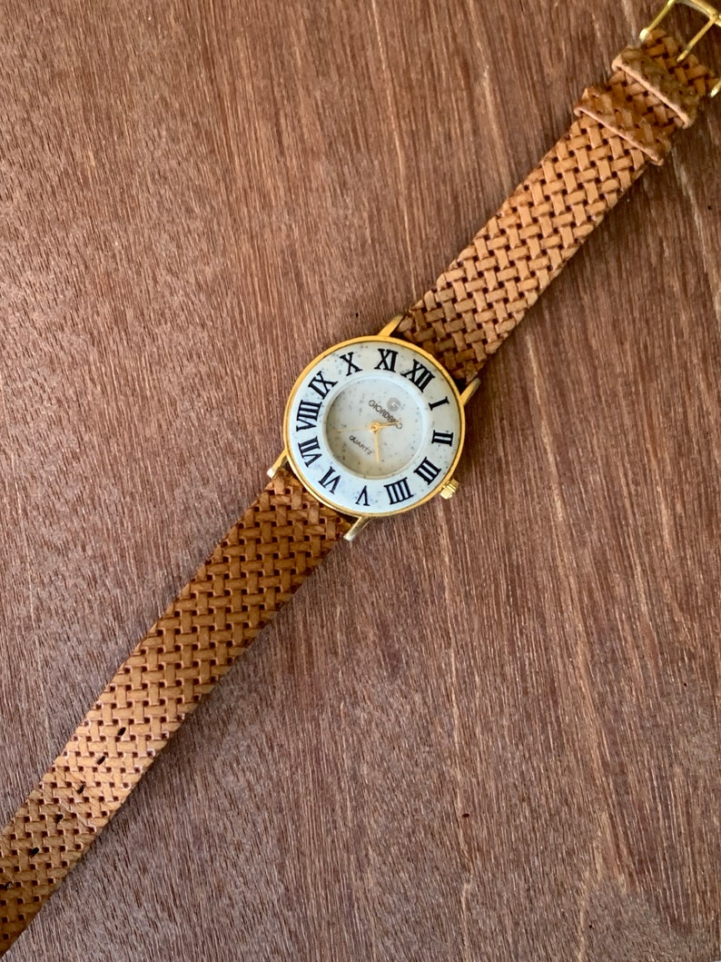 1990s Faux Stone and Gold sundial Watch From Giordano. Inset Roman ...