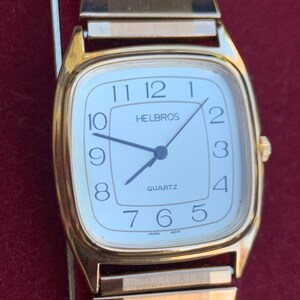 1990s Helbros Quartz Tank Watch Gold Tone Finish, Gold Dial, in Box ...