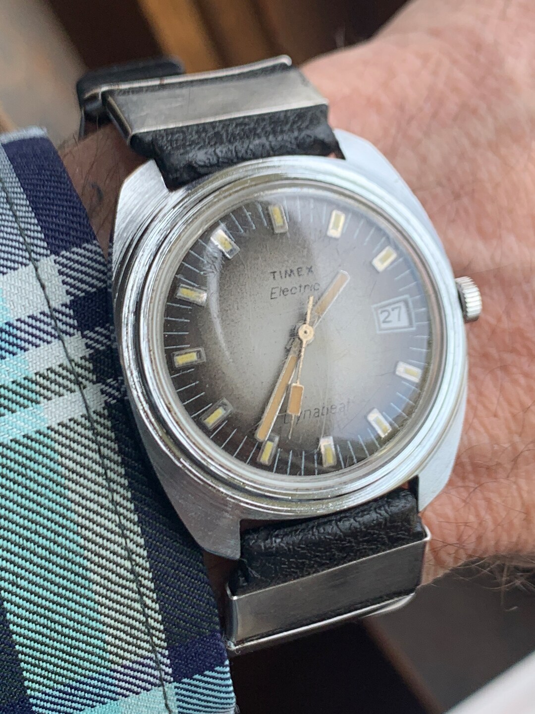 1970s Timex Dynabeat Electric Watch, Large Chrome Case W/sunburst Dial ...