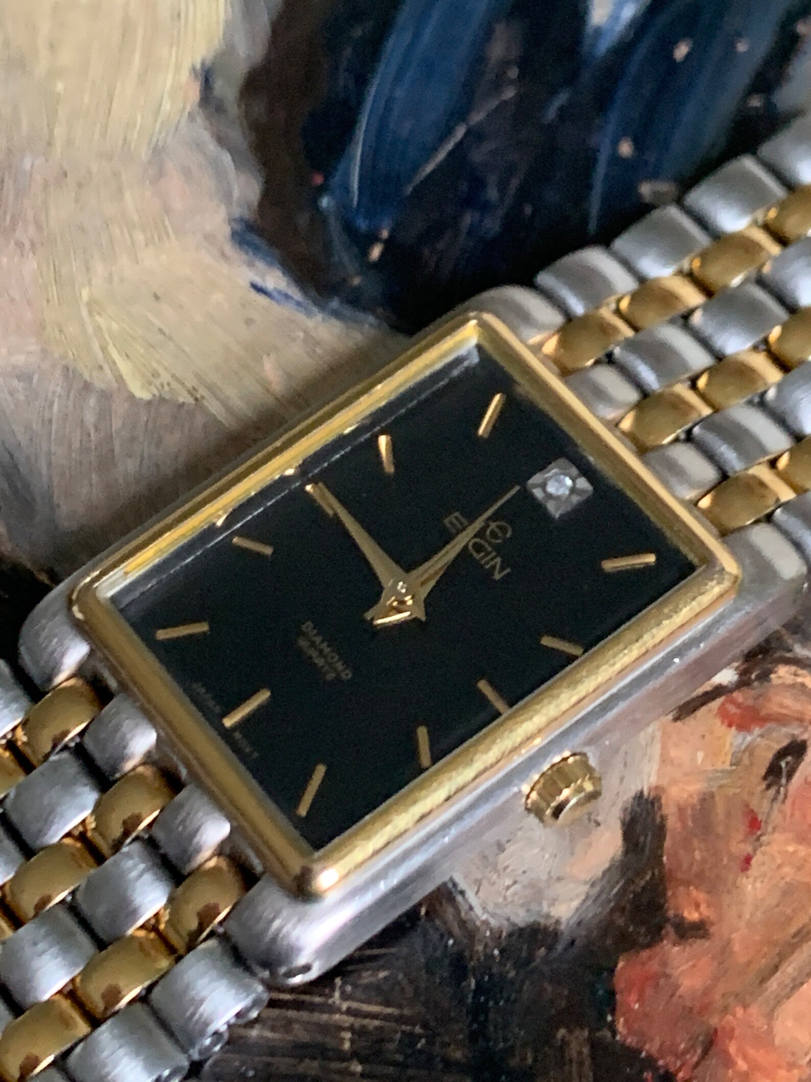 Fancy Elgin Tank Watch 1980s Elgin Two Tone Diamond Quarts Metal Tank ...