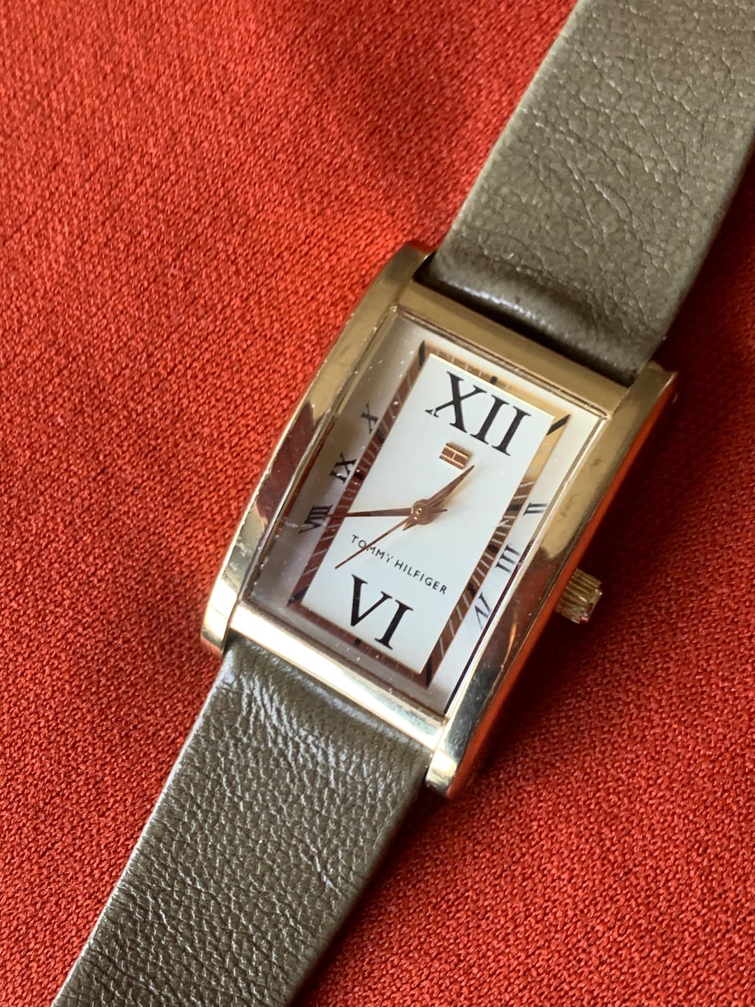 Late 90s Retro-style Tank Watch: Gold Tone Tommy Hilfiger Tank Watch W ...