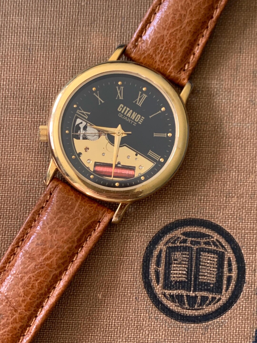 1990s Gitano Skeleton Quartz Watch: Black Roman Numeral Dial, 34mm - Etsy