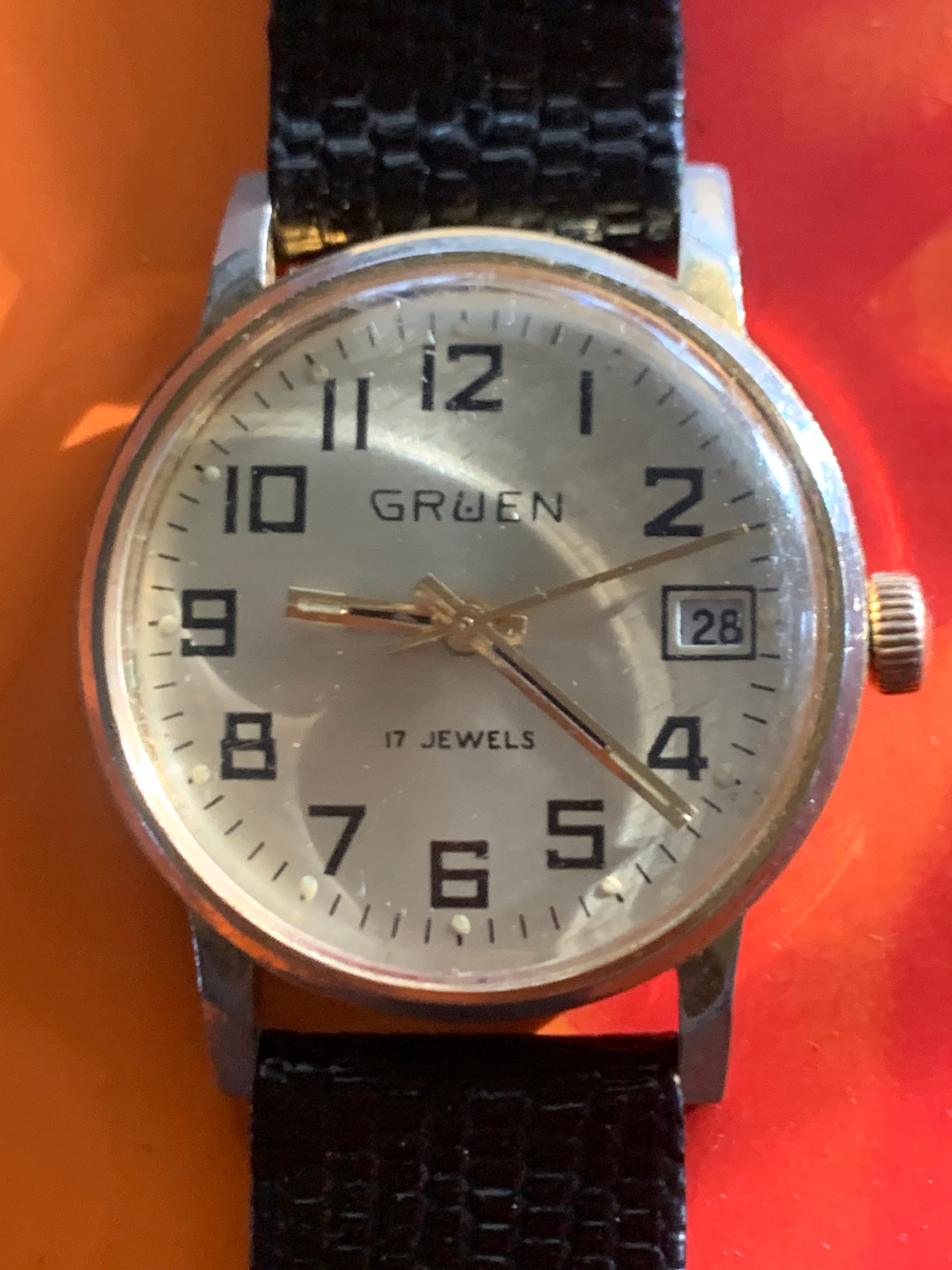 70s Vintage Gruen Winder Watch 17 Jewels, Gold Tone, Golden Dial & Date ...