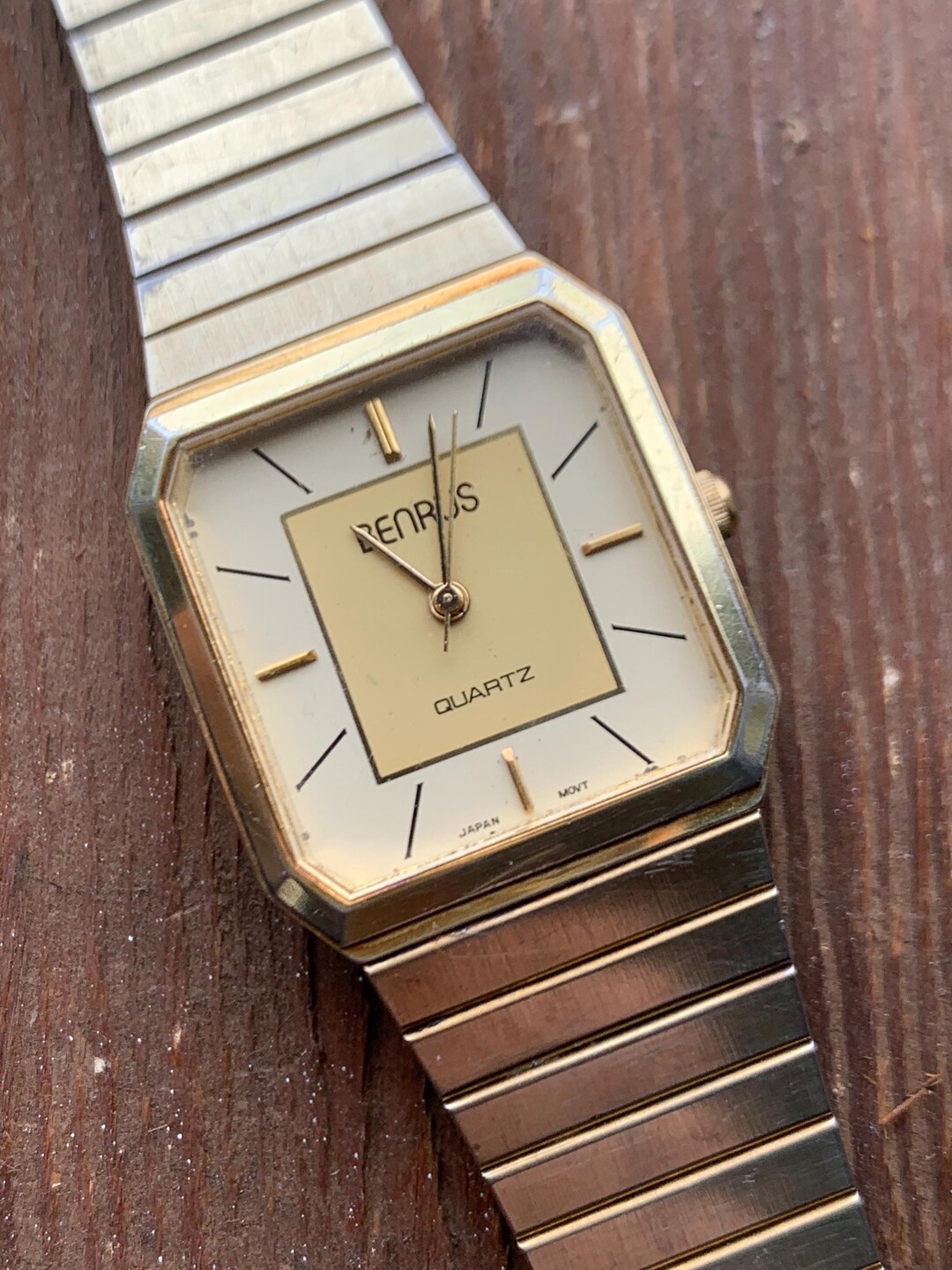1980s Benrus Quartz Tank Watch - Retro Octagonal Tank Watch With 2-tone ...