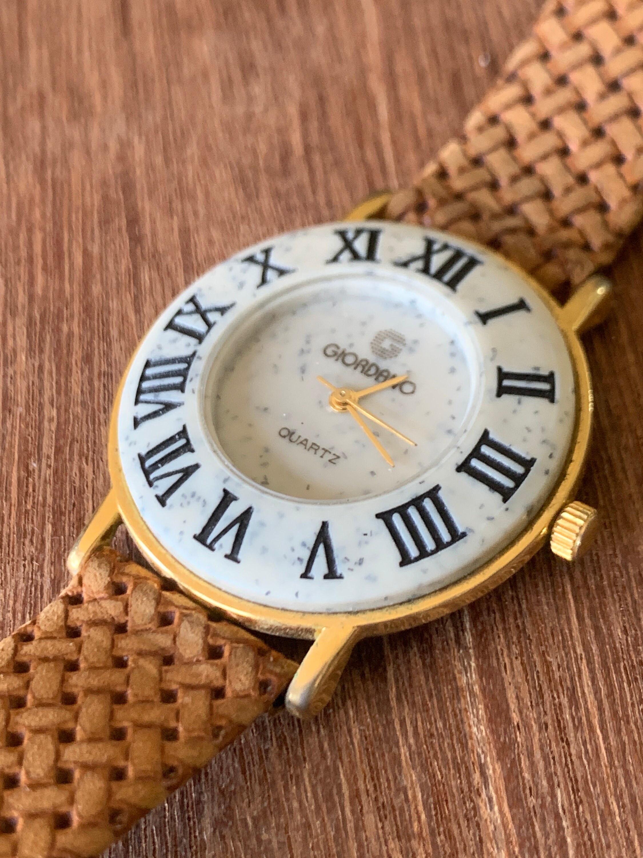 1990s Faux Stone and Gold sundial Watch From Giordano. Inset Roman ...