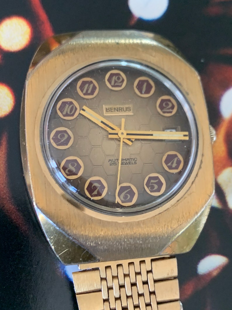 UNIQUE 25 Jewel Automatic Benrus Watch - Mid-70s Honeycomb Style With Date. Excellent Vintage ...
