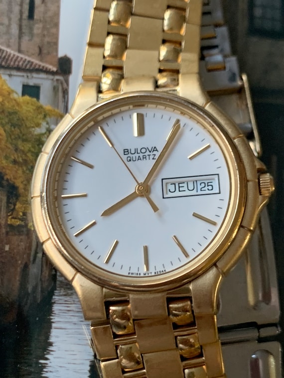 1988 Bolova Quartz Watch Gold Tone Finish, White Dial… - Gem