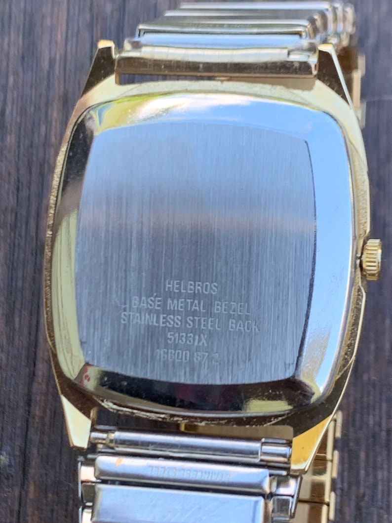 1990s Helbros Quartz Tank Watch Gold Tone Finish, Gold Dial, in Box ...