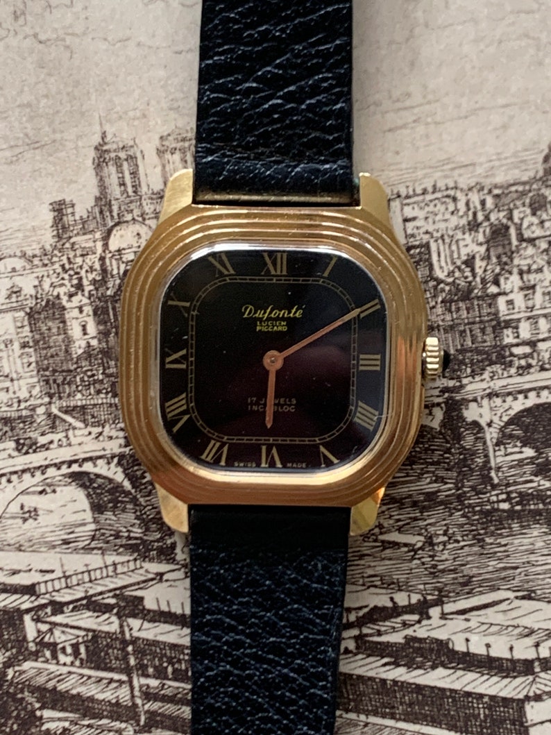 Elegant Dufonte by Lucien Piccard Square Roman Tank Watch: 18K Gold ...
