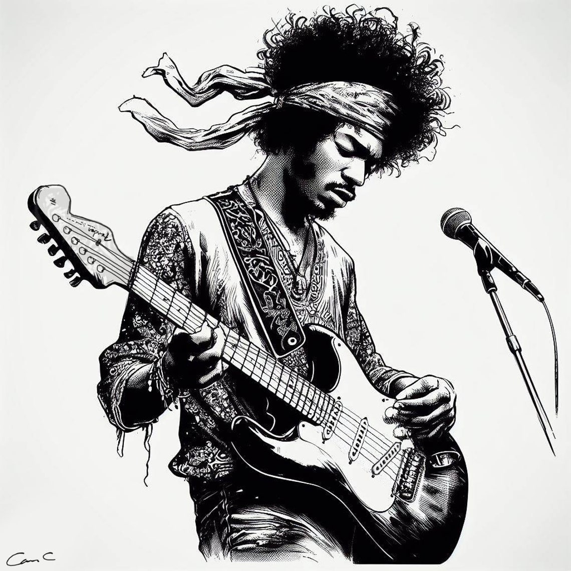 Jimi Hendrix Poster Black and White Line Drawing - Etsy