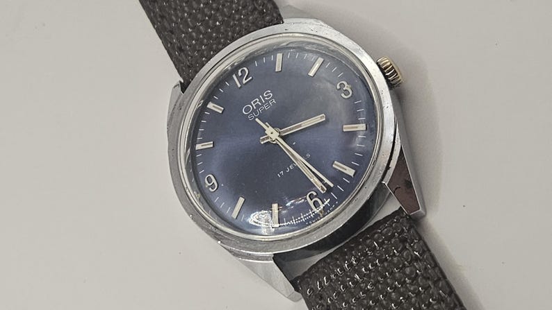 Beautiful Restored Mens Oris Super 1970s. Blue Dial and White Numbering ...