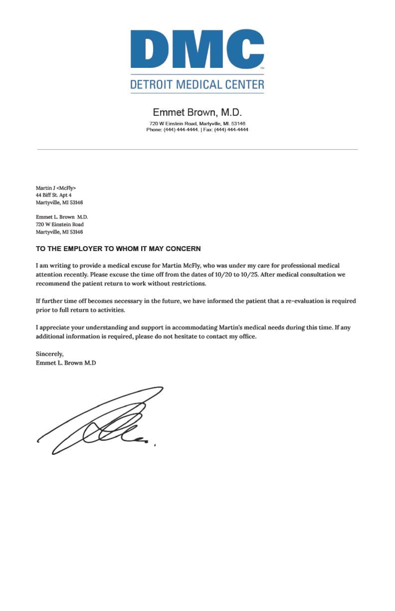 Editable Doctors Excuse/absence Letter | Michigan - Etsy
