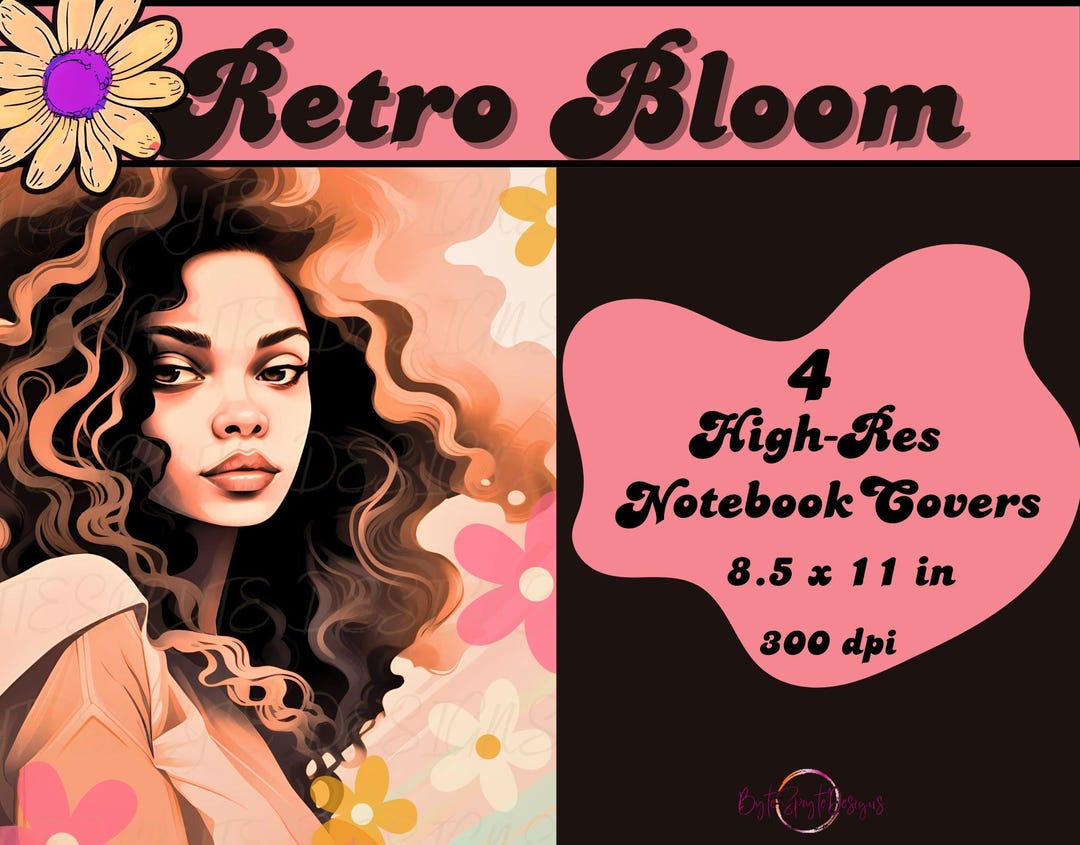 Retro Bloom: Digital Notebook Covers, Planner Cover, High-res JPEG ...