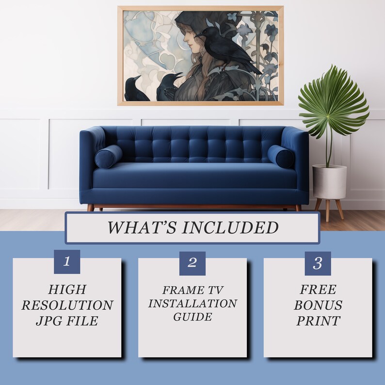 Moody Crow Girl Oil Painting, Samsung Frame TV Art, Dark Academia, Cool Tone Landscape, Country ...