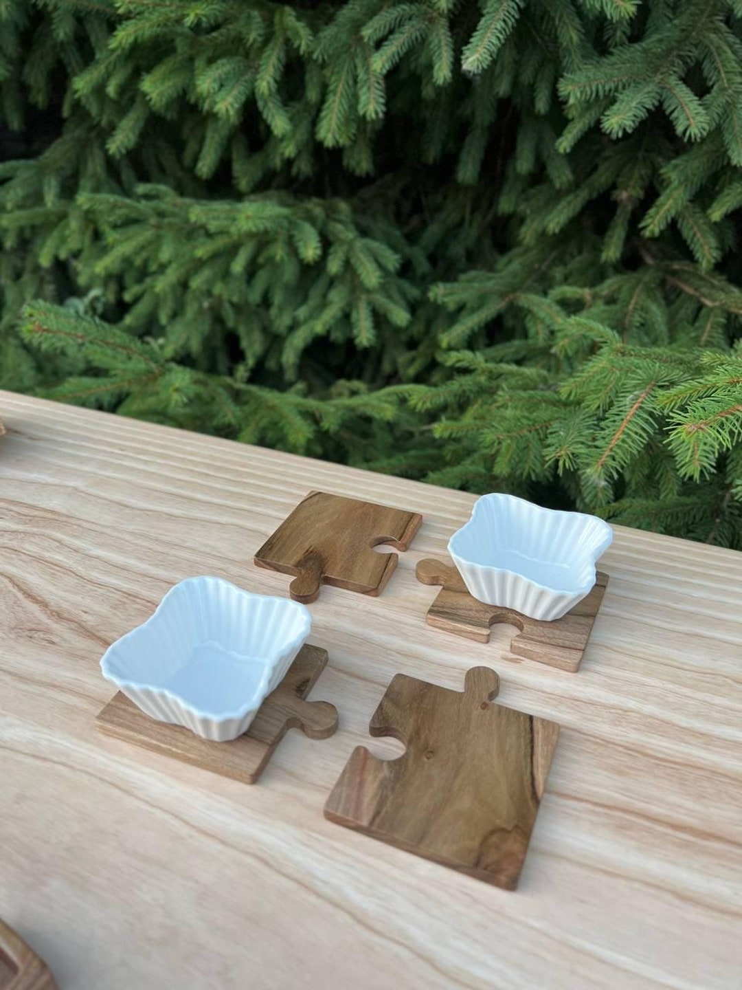 Puzzle Coasters Set With Holder – 4-piece Heat-resistant Wooden Drink ...
