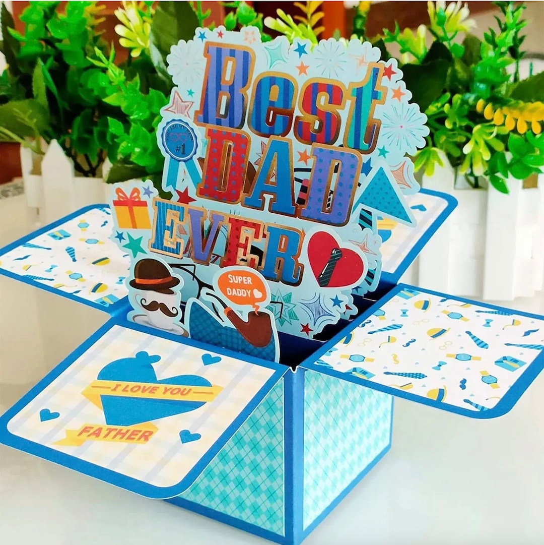 3D Pop up Father's Day Card, Best Dad Ever Birthday Box Greeting Card ...