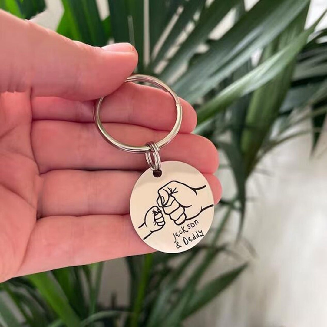 Personalized Father's Day Fist Bump Keychain, Custom Dad Stainless ...
