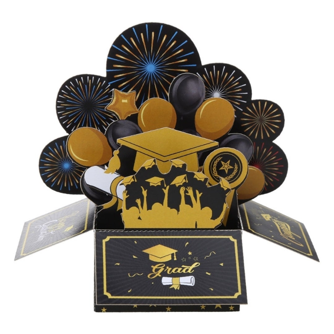 3D Graduation Pop up Card, Graduation Black Gold High School College ...