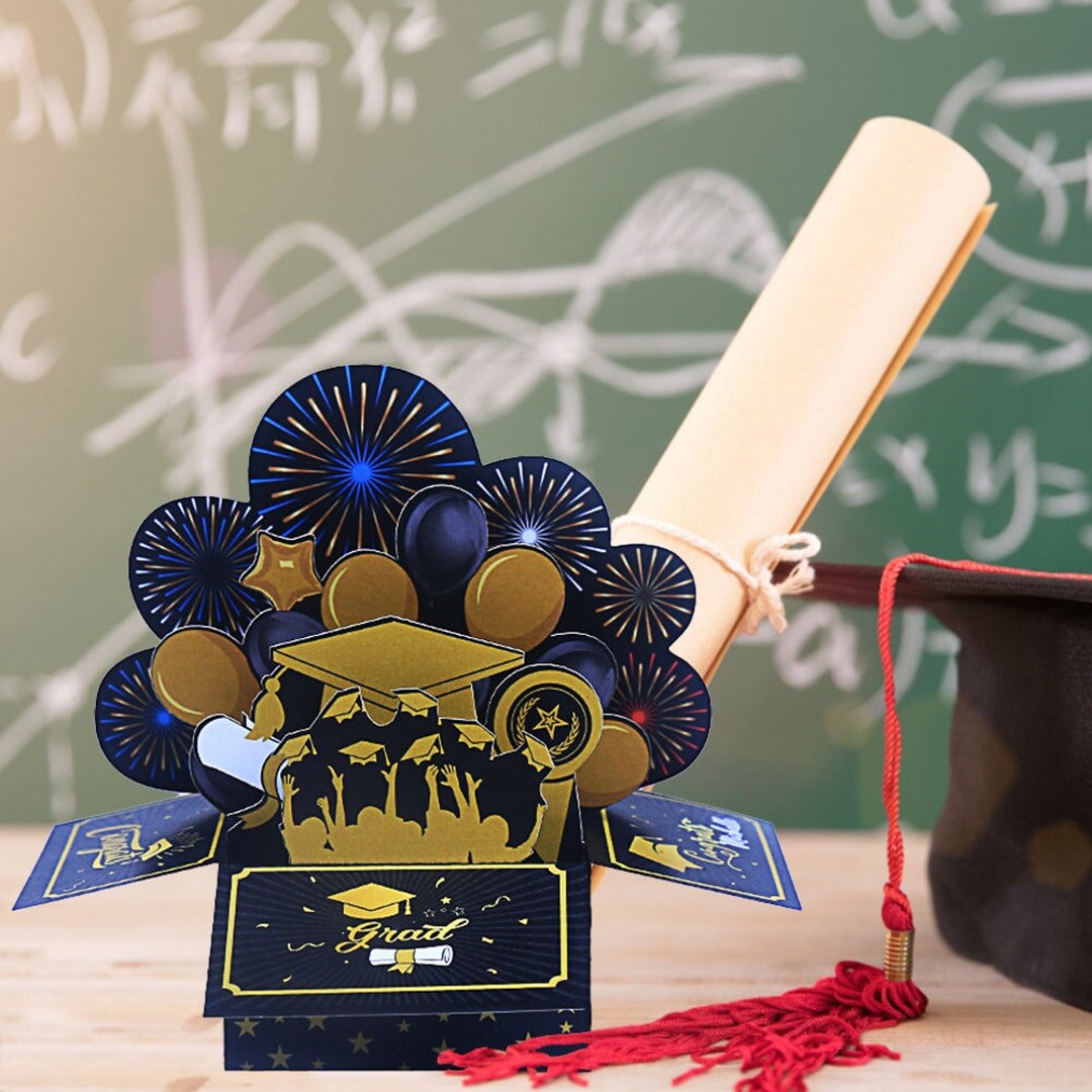 3D Graduation Pop up Card, Graduation Blue Gold High School College ...