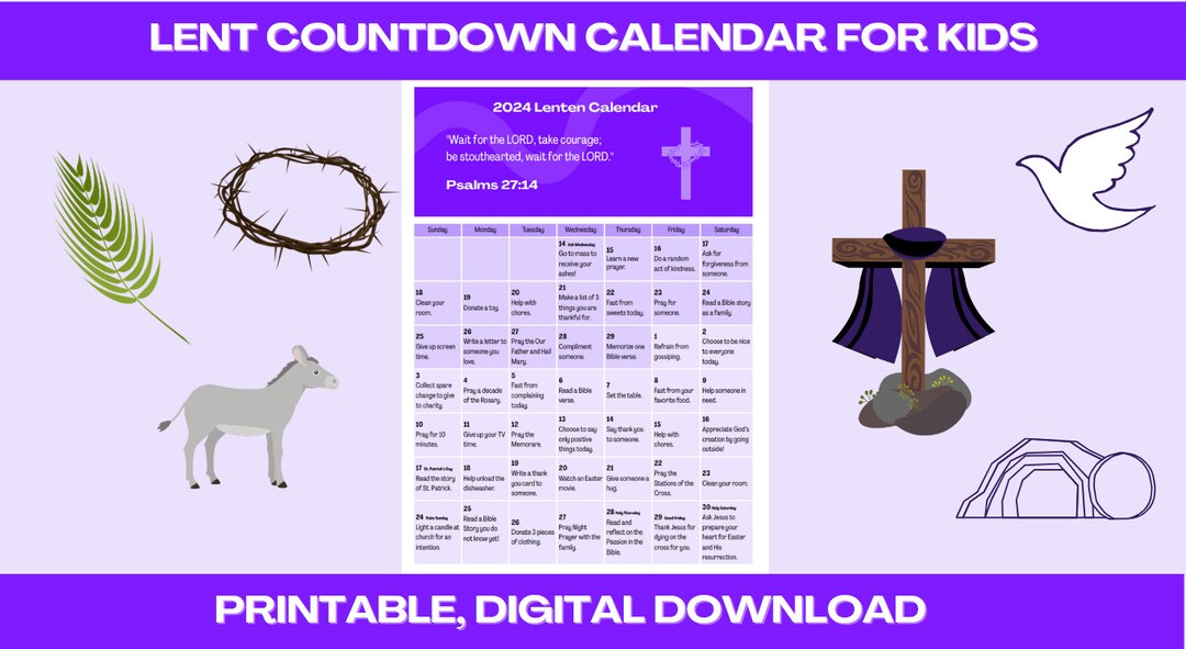 CATHOLIC LENTEN Calendar for KIDS 2024, Lent Calendar, Lent Activities ...