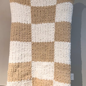 Handmade Checkered Chunky Knit Blanket: Cozy Chenille Throw - Etsy