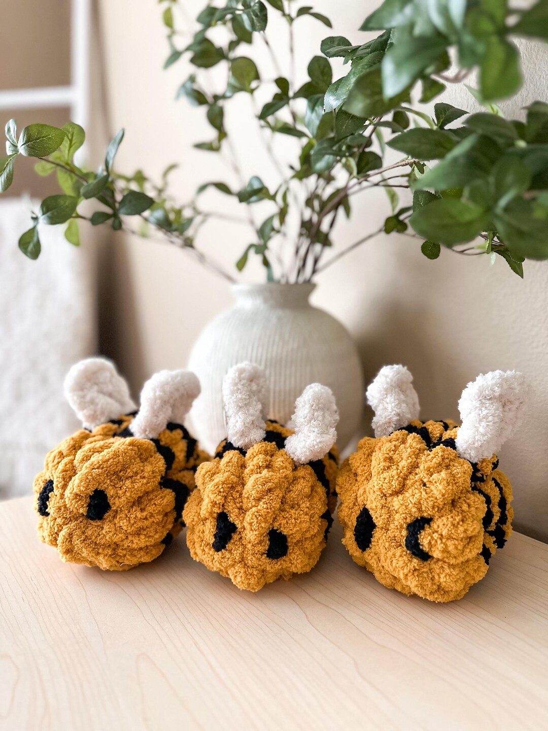 Handmade Chunky Knit Bumblebee | Finger Knit Bee Toy | Soft Chenille ...