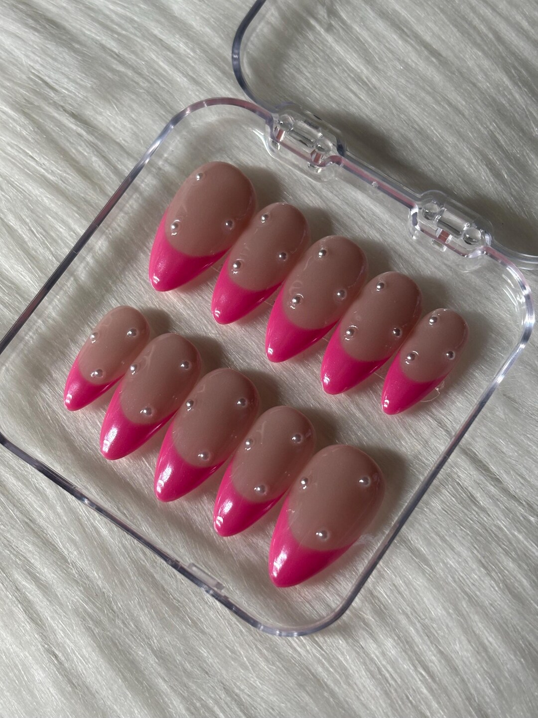 Made to Order Heart Stopper Pink French Tip Glass Chrome Pearls ...