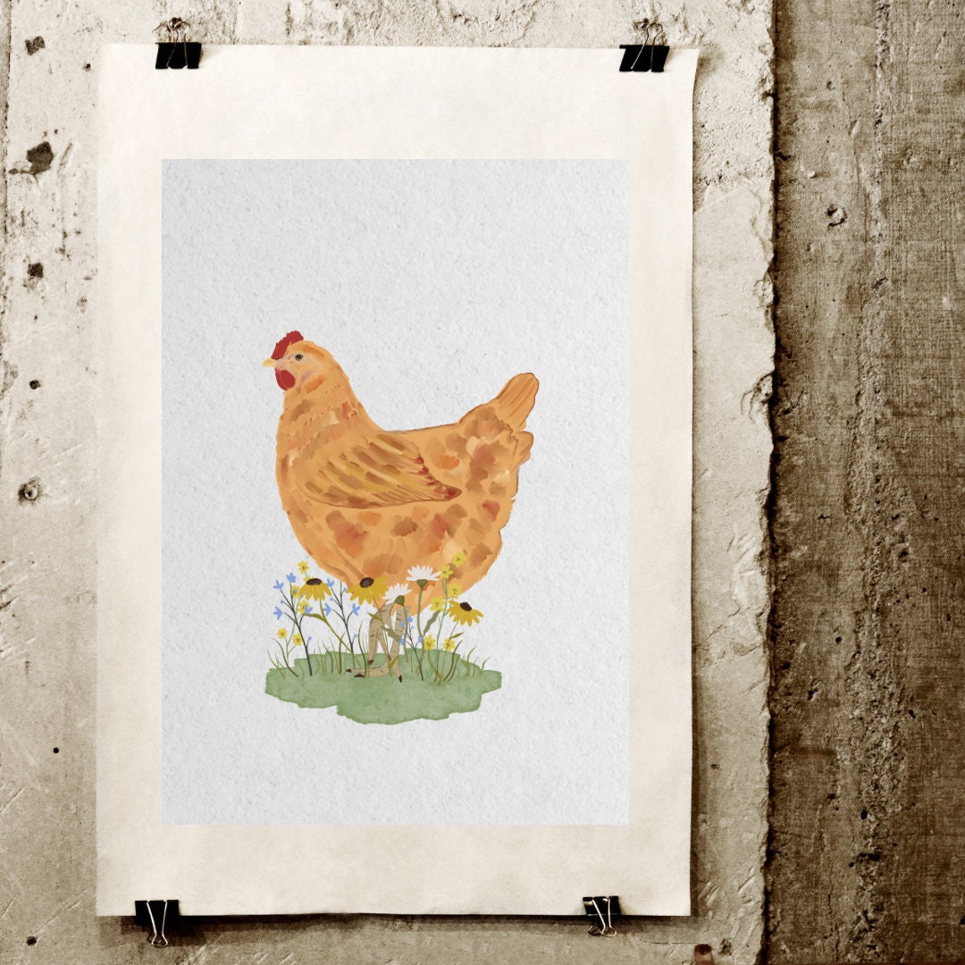 Hand-painted Chicken Art Print - Cozy Cottage Style Farmhouse Decor - Etsy