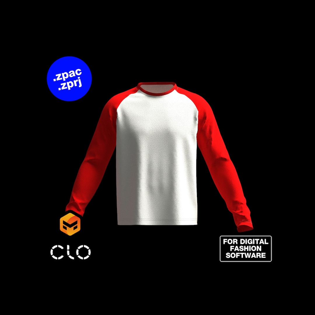 Mens Raglan Long Sleeve T-shirt 3D Garment for CLO3D Marvelous Designer ...