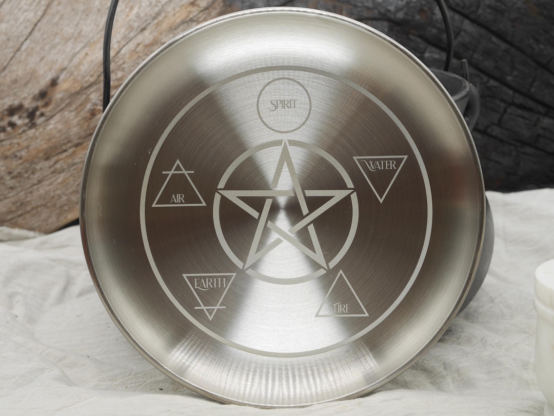 Engraved Stainless Steel Altar Tray: Elemental Pentacle Offering Plate ...