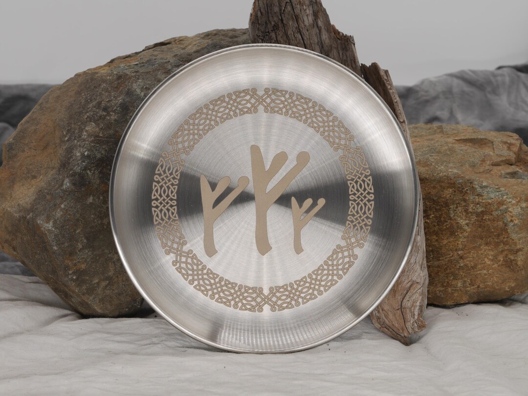 Fehu Rune Altar Plate – Engraved Stainless Steel Abundance Offering ...