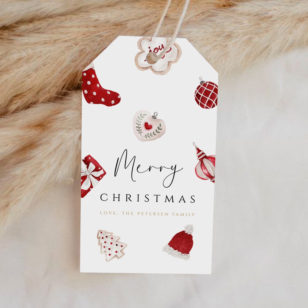 Editable Christmas Favor Tags, Merry Christmas Holiday Tags, Christmas ...