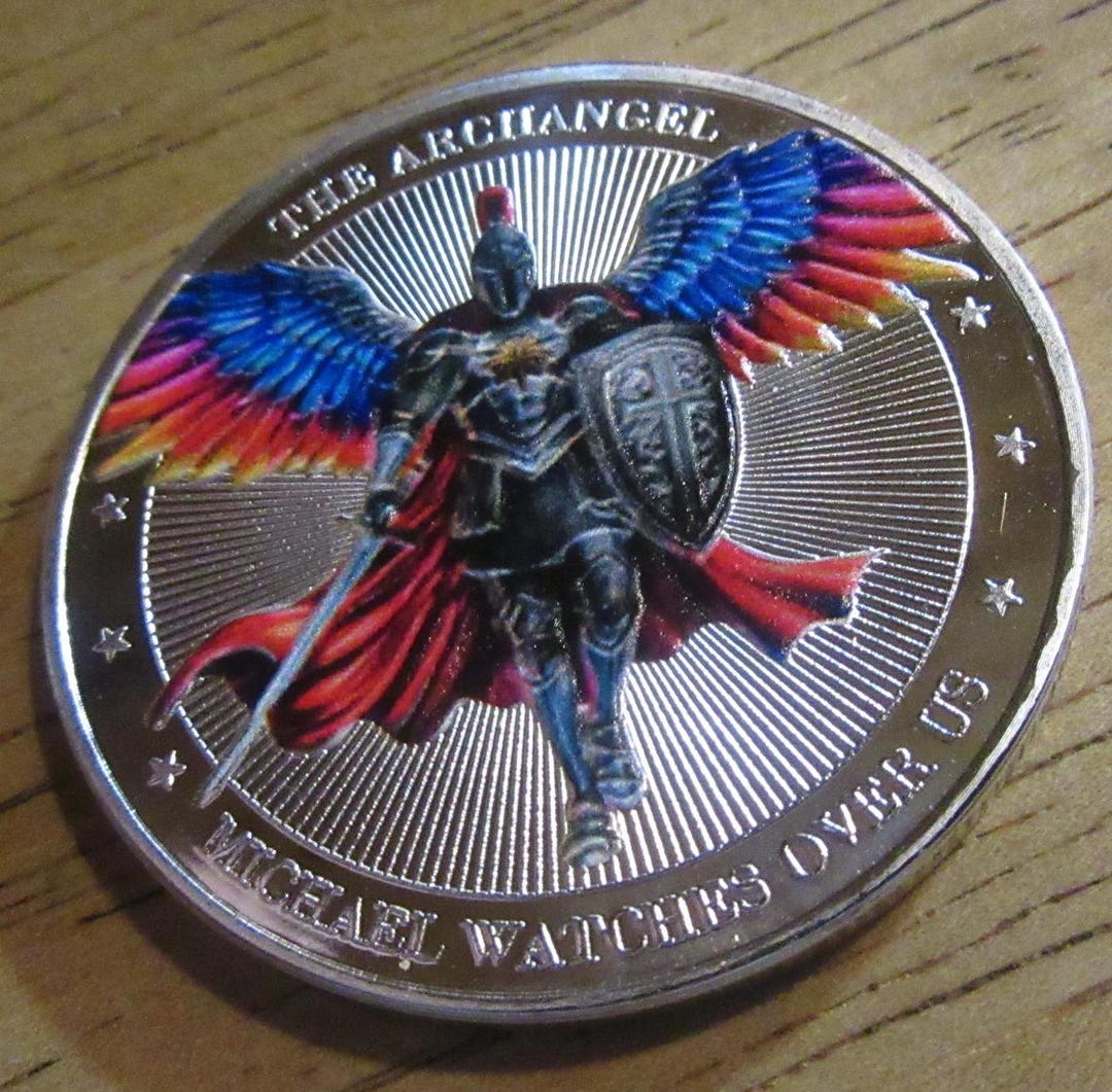 Archangel Michael Guardian Commemorative Coin - Golden-edged, Colorful ...