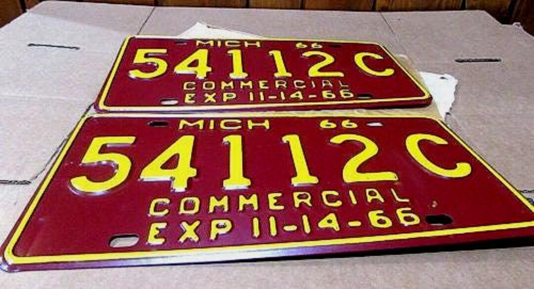 Pair of 1966 MICH Michigan Commercial 6 Months License Plates Tag ...